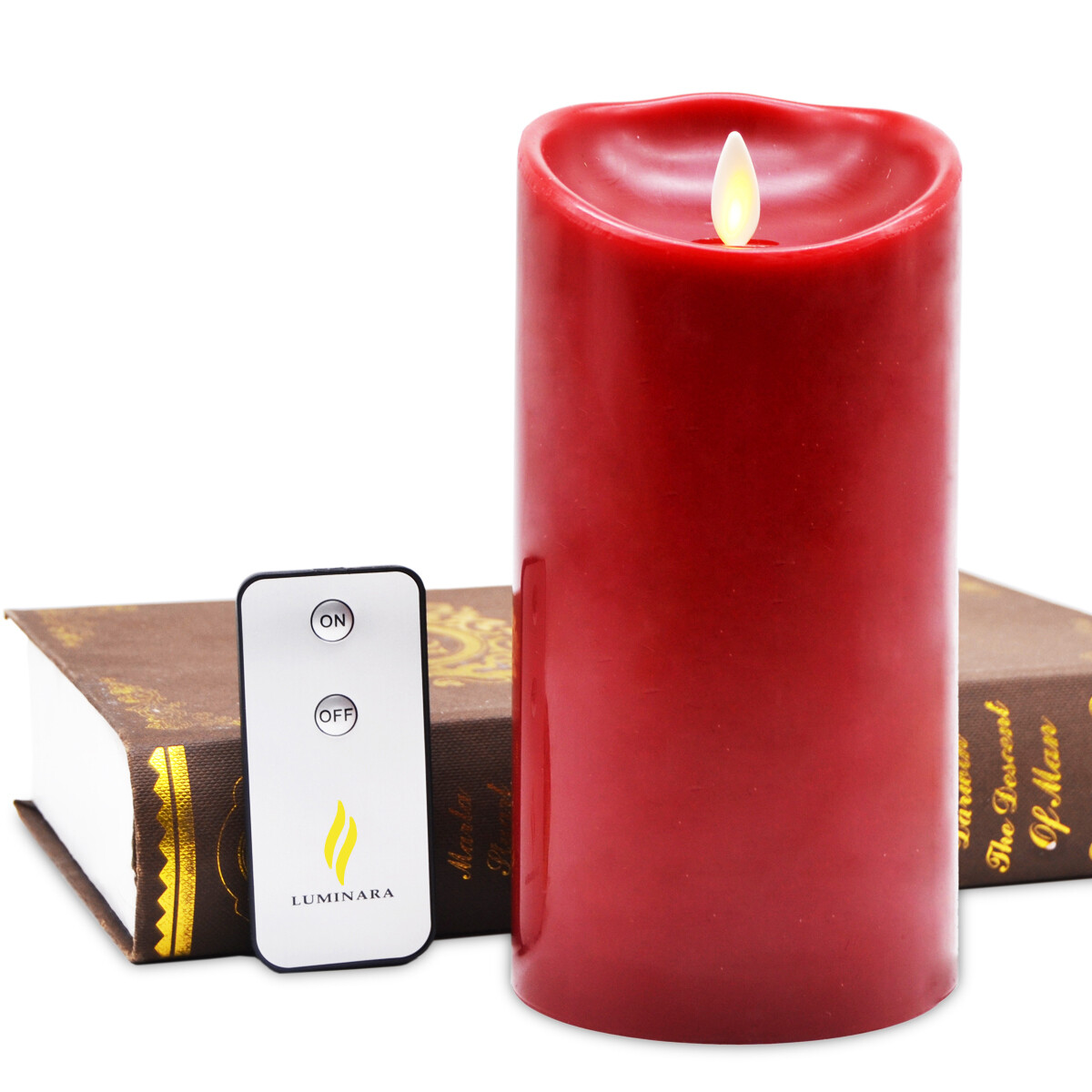 Luminara 2pcs Flameless LED Candles Moving Wick Red Real Wax with ...