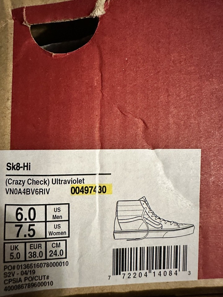 Vans Sk&-Hi (Crazy Check) Ultraviolet 7.5 Women’s | eBay