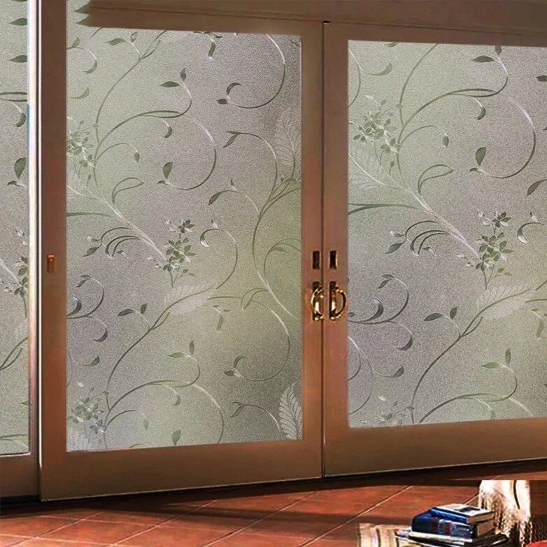 Matte Window Sticker Frosted Privacy Stained Glass Window Floral Film ...