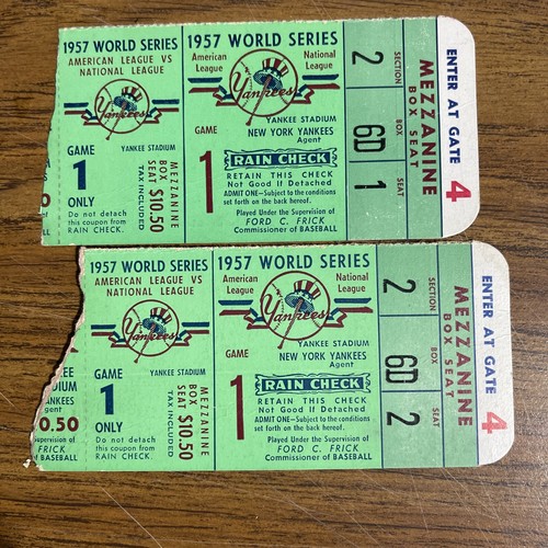 1957 World Series Ticket Stub Game 1 Mickey Mantle, Hank Aaron WS Debut ...