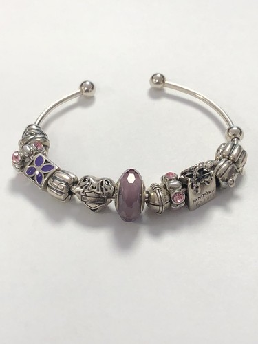 Authentic Sterling silver Pandora Open Bangle Bracelet With 11 Charms ...