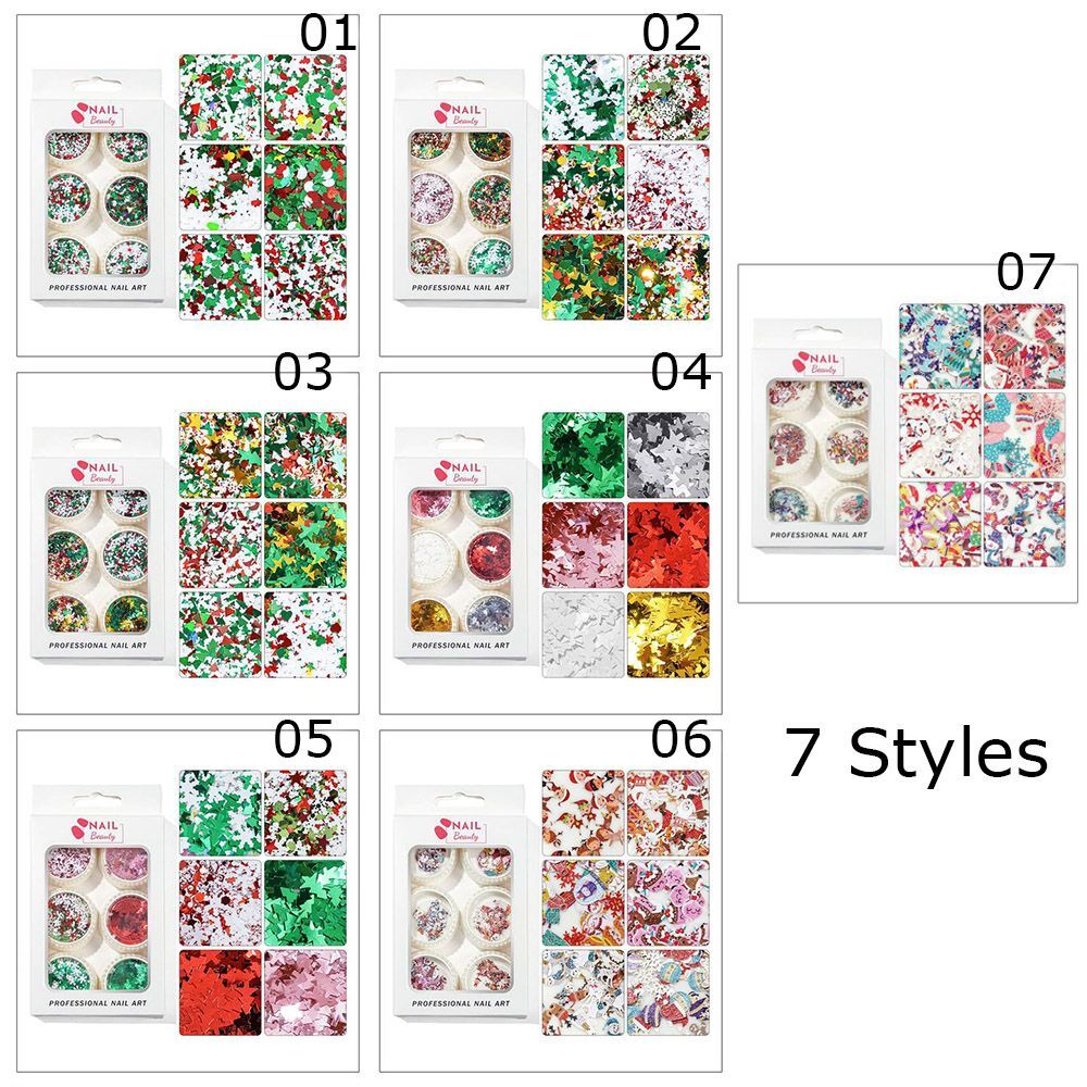 Holo Glitter Flakes Nail Art Stickers Mix Christmas Snowflake Xmas Tree ...