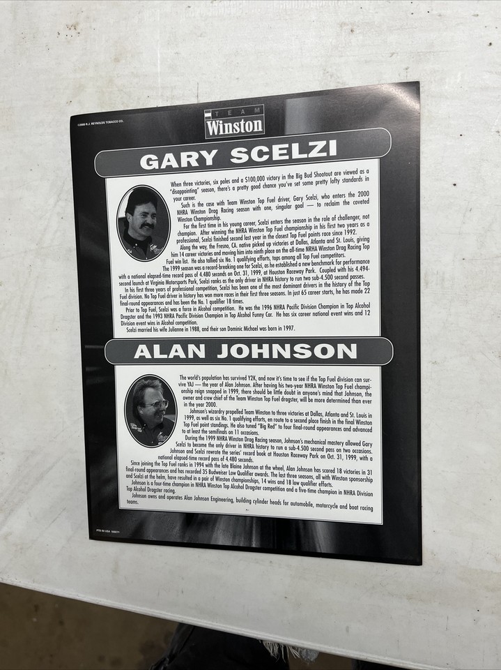 NHRA Gary Scelzi Winston noble trackside handout FREE SHIPPING | eBay