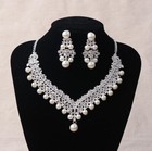 Faux Rhinestone Pearl Necklace Earrings Jewelry Set Bridal | eBay