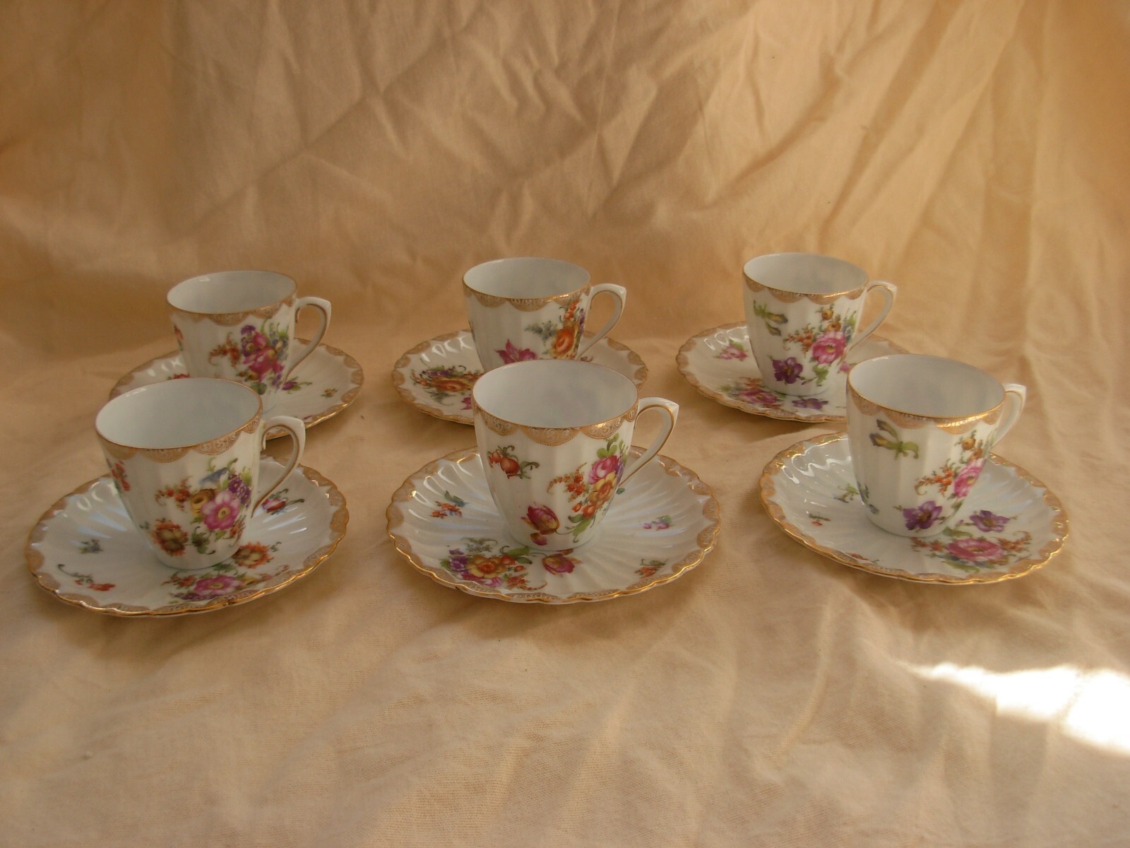 BAUER & PFEIFFER,ANTIQUE GERMAN PORCELAIN CUP AND SAUCER,SET OF 6,EARLY ...