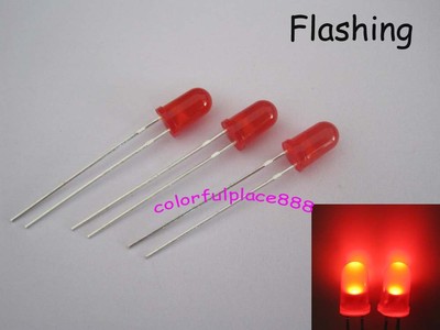 50pcs 5mm Red Diffused Round Self Flash Flashing LED Blink Bright Leds ...