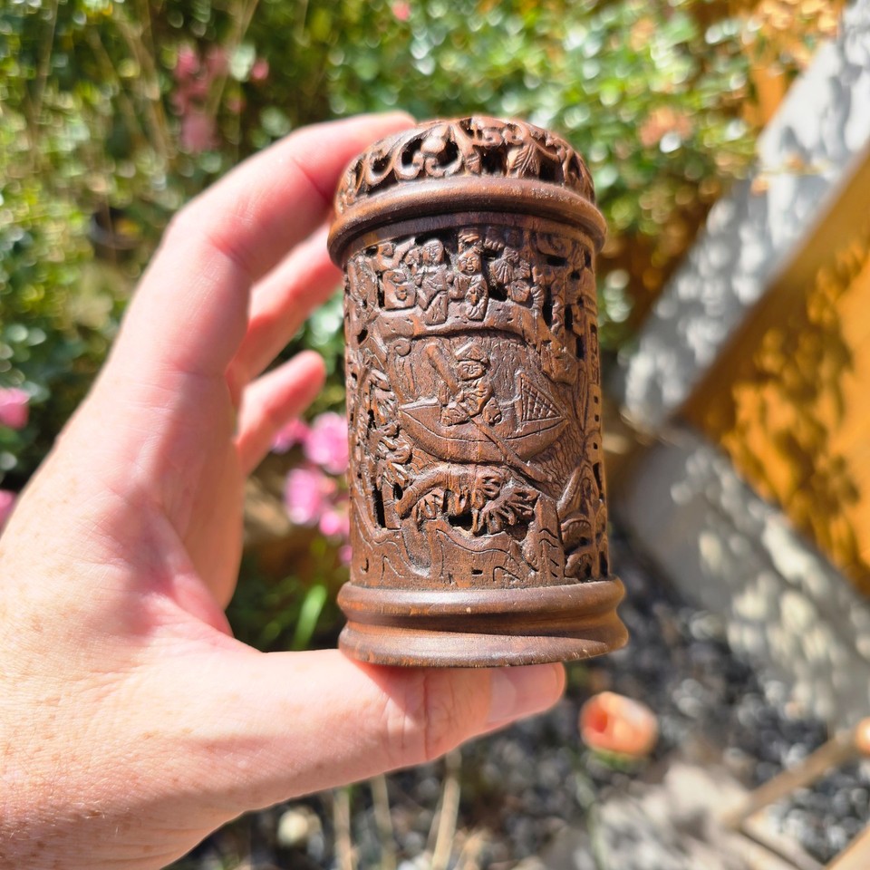 Chinese Antique Carved Wood Cricket Cage Figural design openwork QING | eBay UK