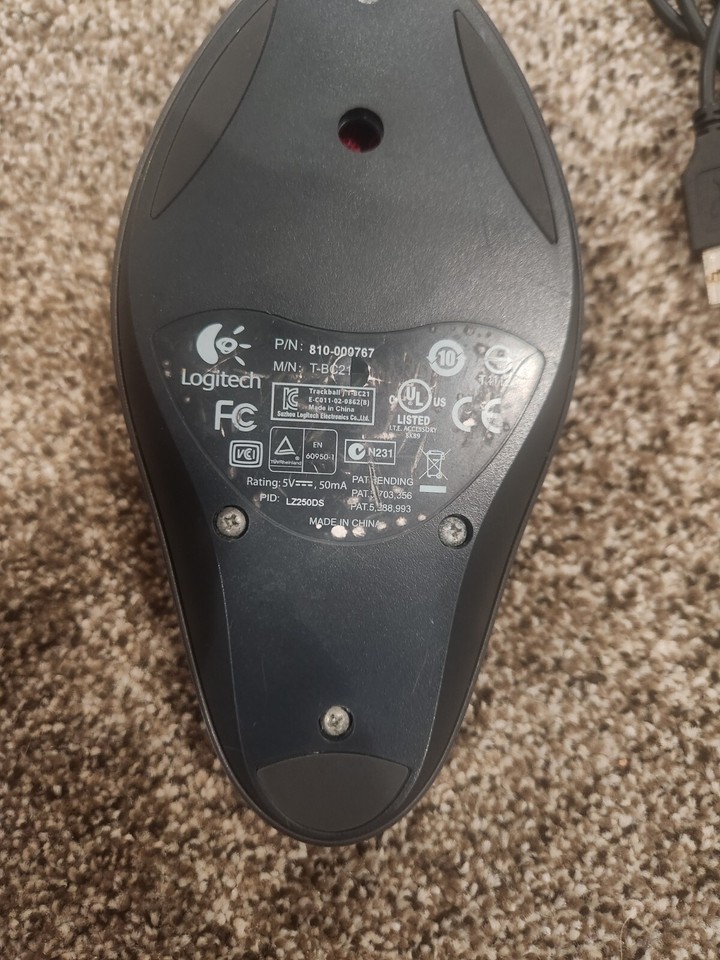 Logitech Trackball Marble Mouse T-BC21 USB Wired TESTED Red Ball Dark ...