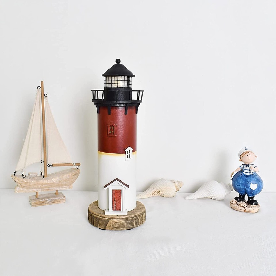 Wooden Lighthouse Decor with Light Nautical Themed Wooden Lighthouse ...