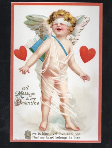 V36 Antique Postcard Valentine Clapsaddle Blindfold Cupid Bow Arrow ...
