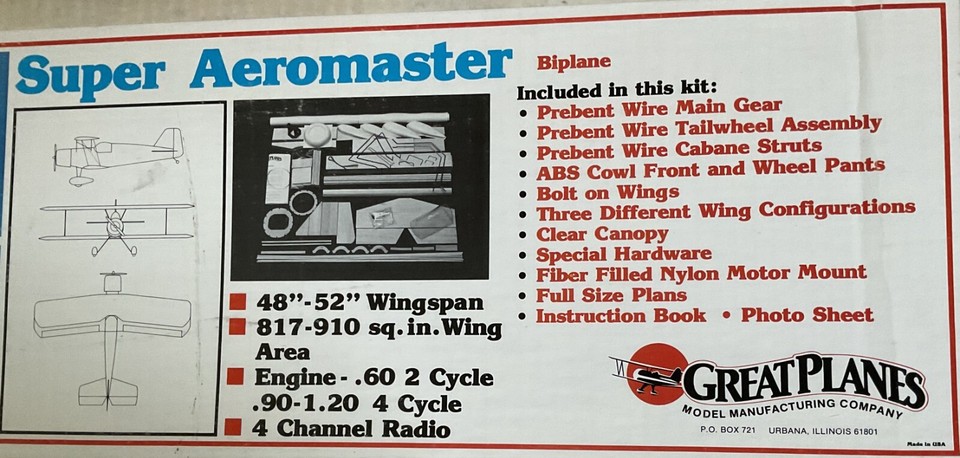 Vintage Great Planes Super Aeromaster Biplane Unassembled Kit | eBay