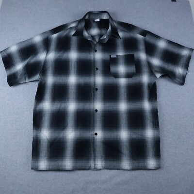 CalTop Flannel Shirt Mens 4XL Casual Pocket Button Up Black Plaid Short ...