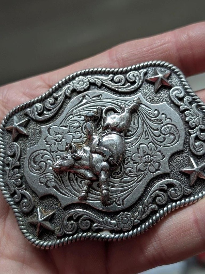 vintage NOCONA belt buckle RODEO metal steel WESTERN cowboy BULL RIDER ...