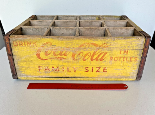 VTG 1960s COKE Yellow Red Coca-Cola Family Size Wood Crate 12 Bottles ...