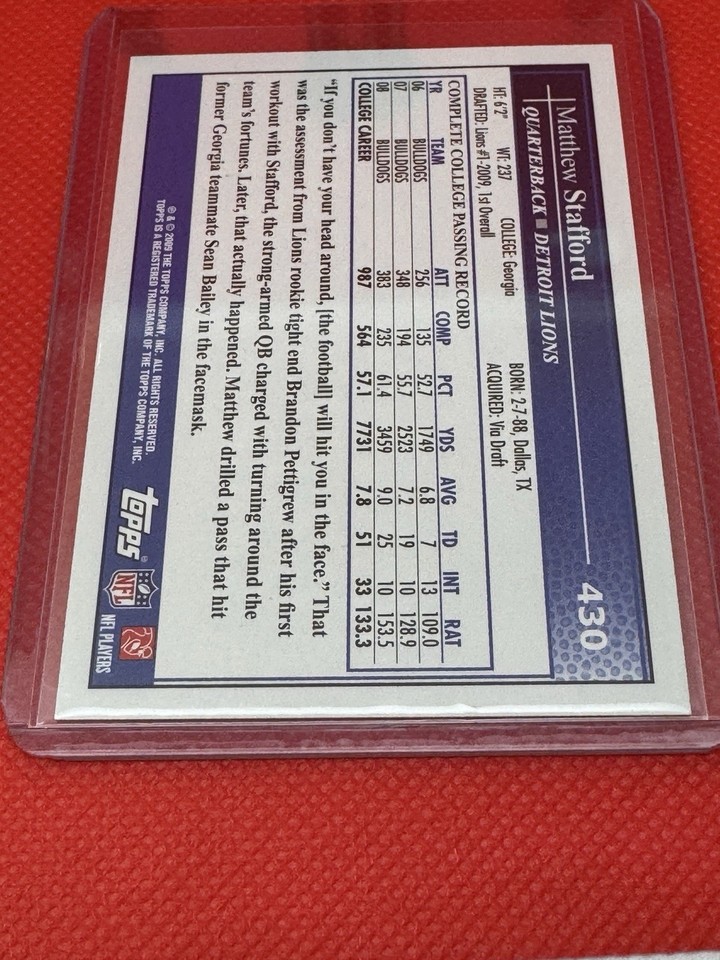 Matthew Stafford 2009 Topps Rookie #430 Two Hands (RC) Rare Variation 🔥 ...