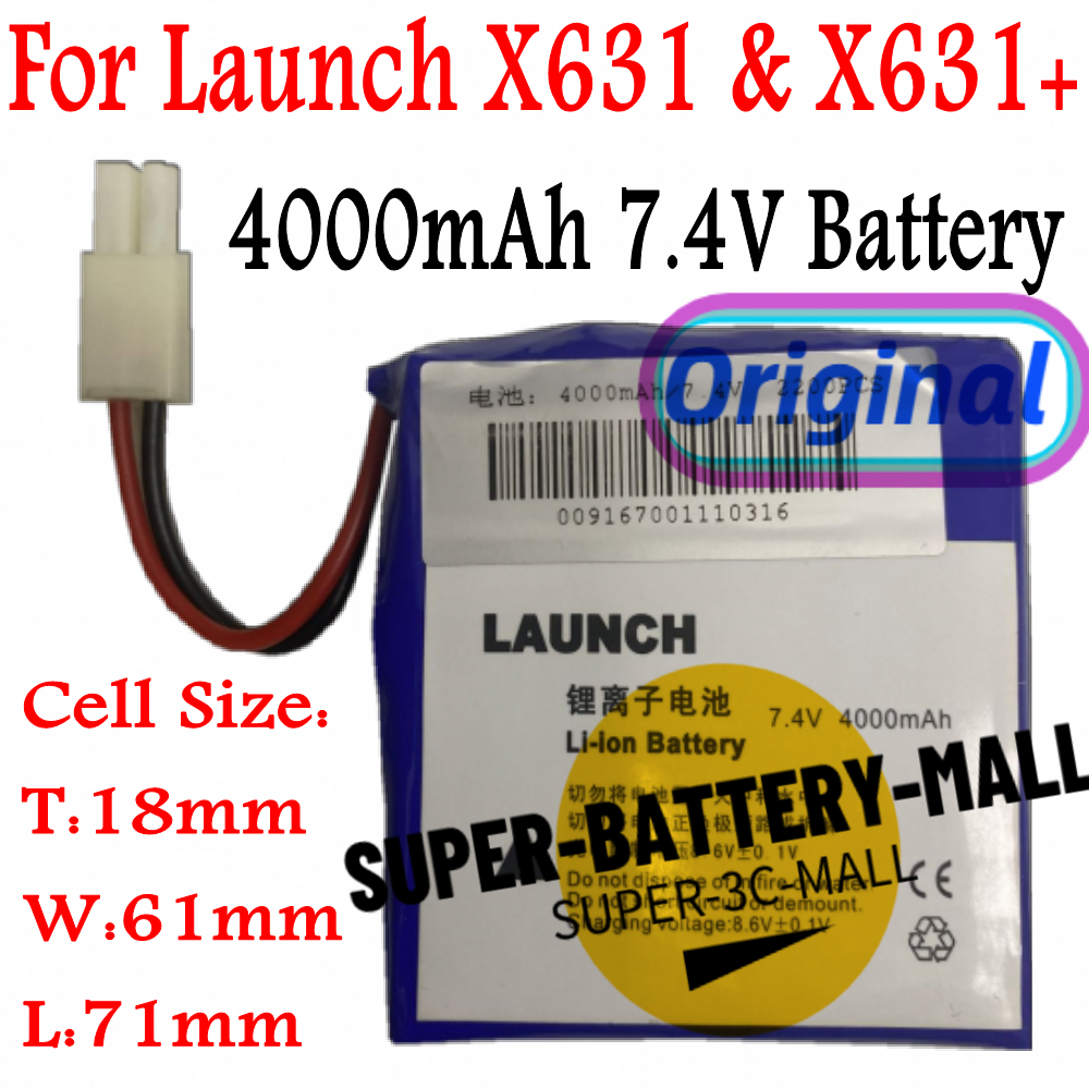 Original 7.4V 4000mAh Battery Replacement For Launch X531 ,X631 ,X631 ...