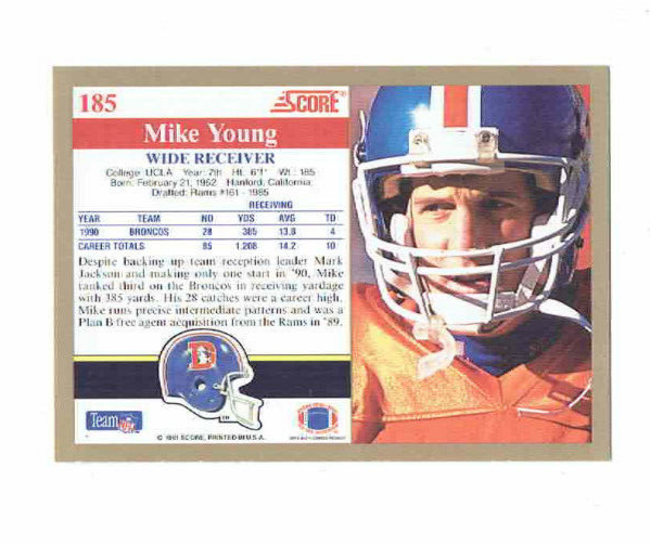 Mike Young Denver Broncos WR #185 Score 1991 Football Card | eBay