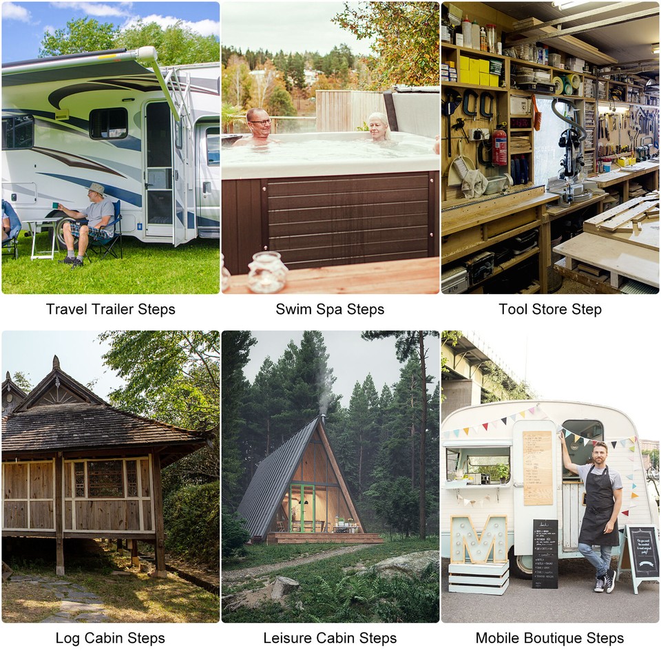 5 Steps Ladder RV Step w/ Handrails Mobile Home Stairs for Travel ...