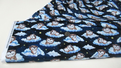 Timeless Treasures quilt-craft fabric SLEEPY OWL CLOUDS navy 2 yds (cd ...
