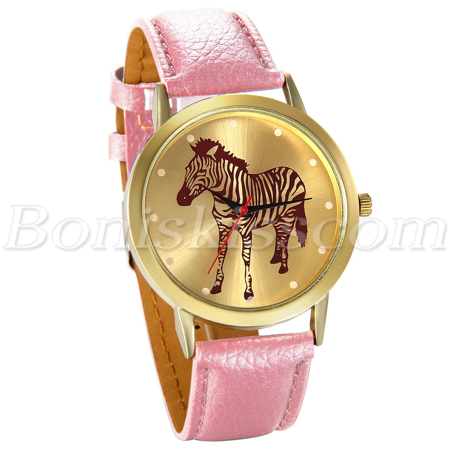 Women Fashion Casual Leather Strap Zebra Pattern Analog Quartz Round ...