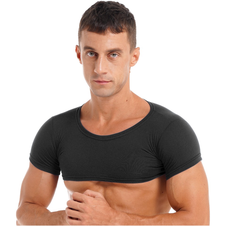 Mens T-Shirts Workout Cropped Tank Top Lightweight Basic Short Sleeves ...