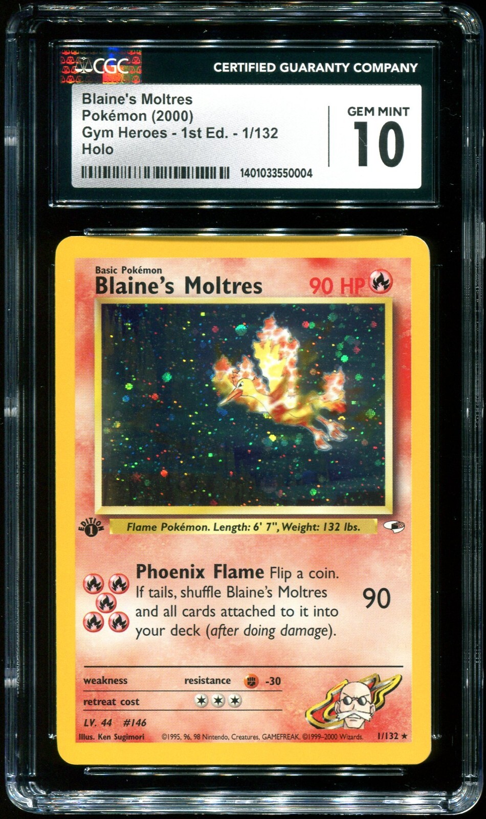 CGC 10 Blaine's Moltres 1st Edition Holo Rare Gym Heroes 2000 Pokemon ...