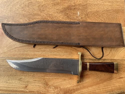 Dan Harrison Custom Handmade Knife. 10" Damascus Fighting Bowie. 15"OAL ...