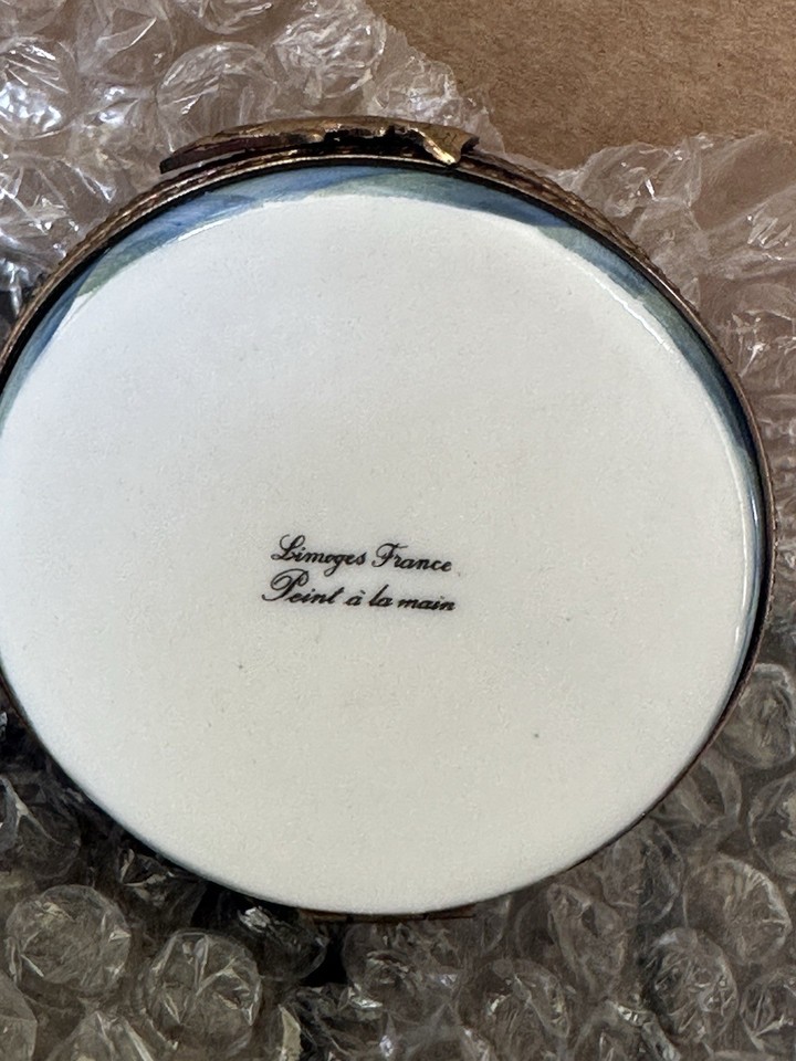 Limoges France Porcelain Trinket Box Man On Dock With Boat And Fish ...