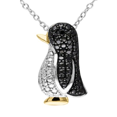 Enhanced Black Diamond Accent Penguin Pendant Chain in Tri-Tone ...