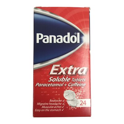 Panadol Extra Soluble 24 Tablets Paracetamol 500mg Caffeine 65mg Pain ...