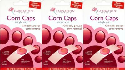 3 x CARNATION CORN CAPS 10's. MEDICATED PLASTERS CLINICALLY PROVEN ...