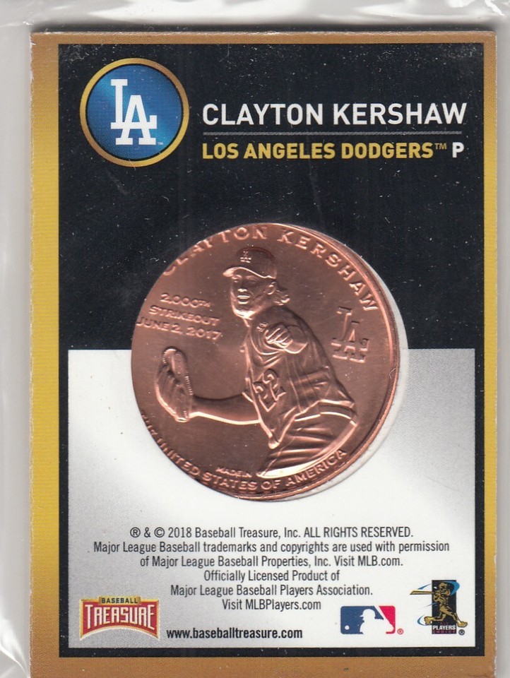 2018 Baseball Treasure One Ounce Copper Coin CLAYTON KERSHAW Dodgers | eBay