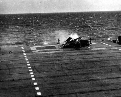 Curtiss SB2C-4 Helldiver crash landing USS Shangri La WWII 8x10 Photo ...