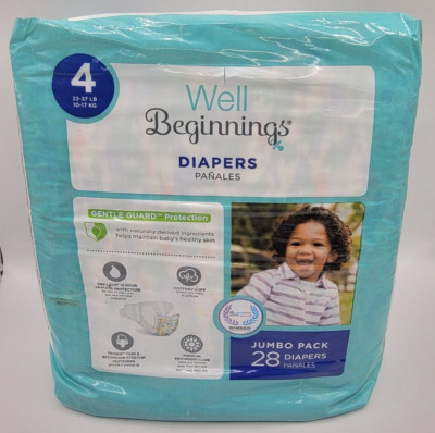 Well Beginnings 28 ct Jumbo Pack Diapers - Size4 (22-37 lbs) Gentle ...
