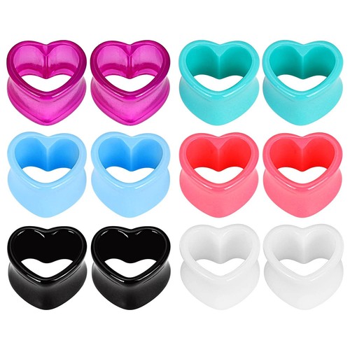 6 Pairs Acrylic Heart Shape Ear Tunnels Plugs Colorful Gauges for Ears ...