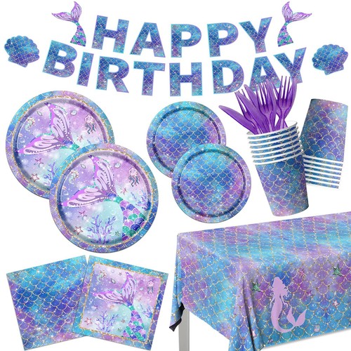 Mermaid Birthday Party Decorations Tableware Set,142pcs Mermaid ...