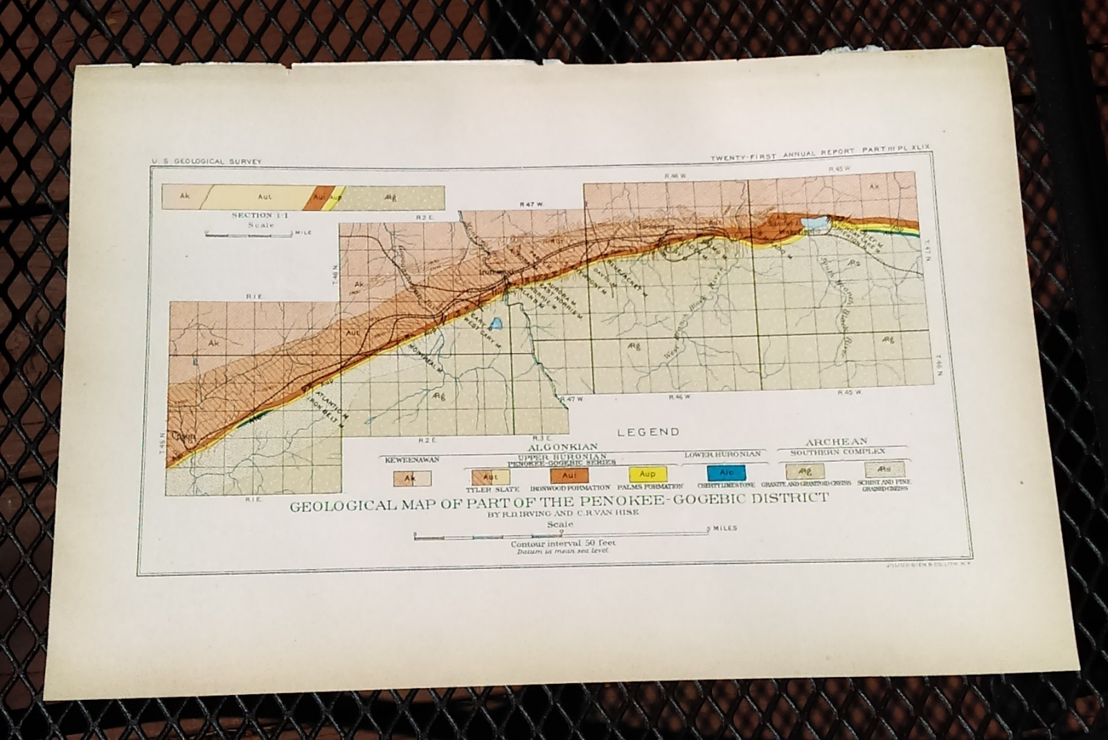 1899 USGS Geological Map of Penokee-Gogebic District R.D. Irving C.R ...