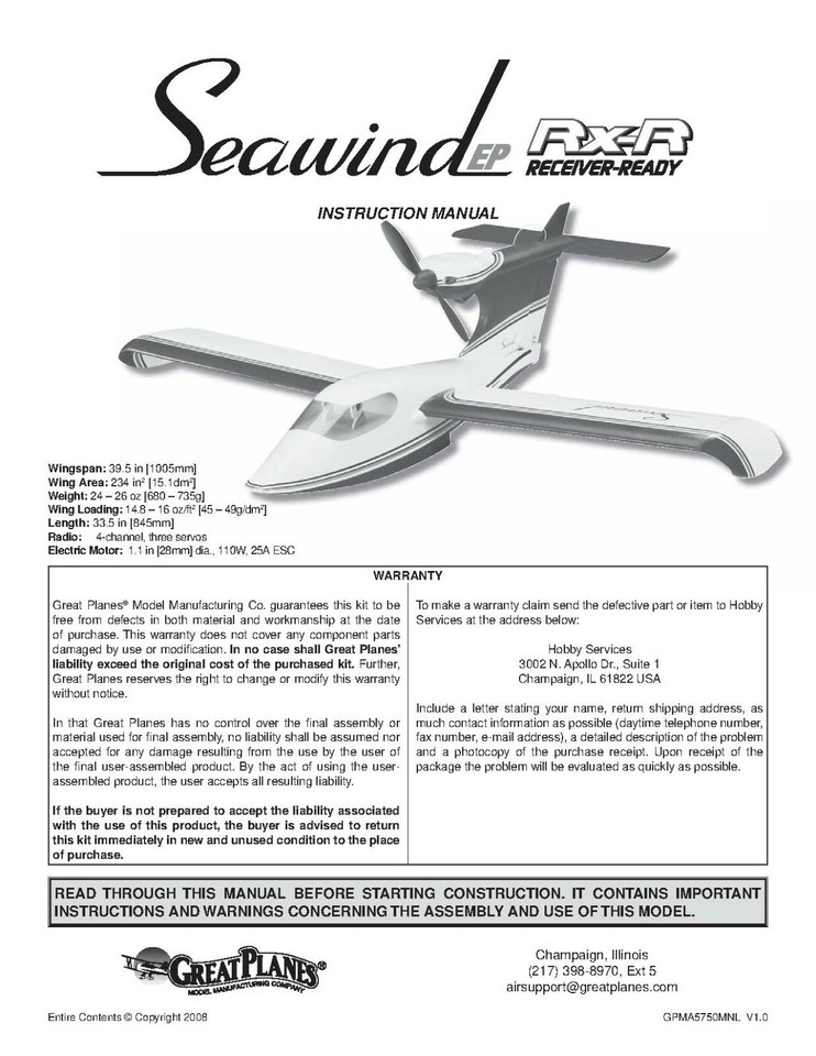 Great Planes Instruction Build Owner's Manuals VARIOUS MODELS ARF RTF ...