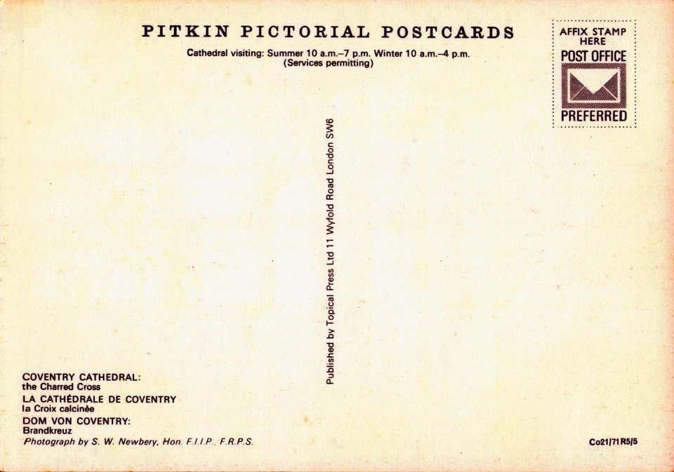 VTG Postcard Engalnd, Coventry Cathedral ,The Charred Cross- Unposted ...