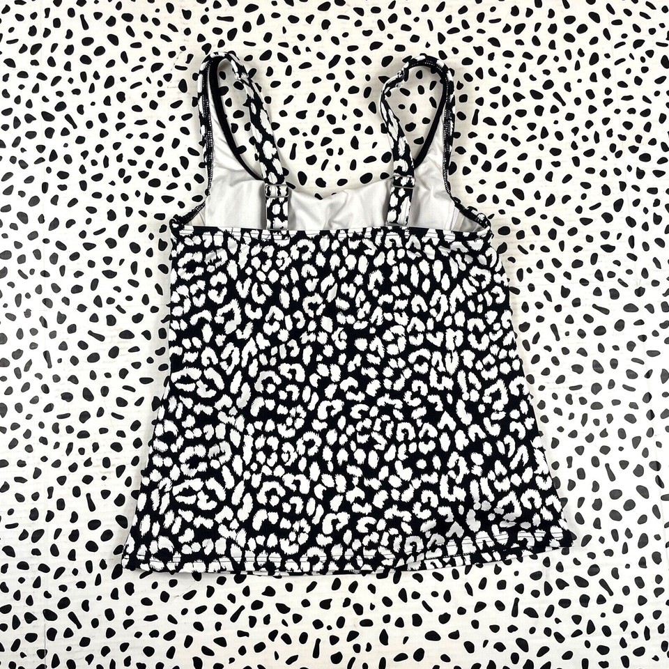 Lands End Black Snow Leopard Square Neck Tankini Control SWIM TOP REG 2 ...