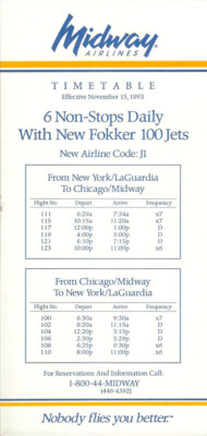 Midway Airlines system timetable 11/15/93 [5112] Buy 4+ save 50% | eBay
