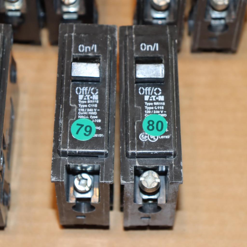One Lot of 2 Eaton Cutler Hammer BR115 1 Pole 15 Amp Breakers Type C115 ...