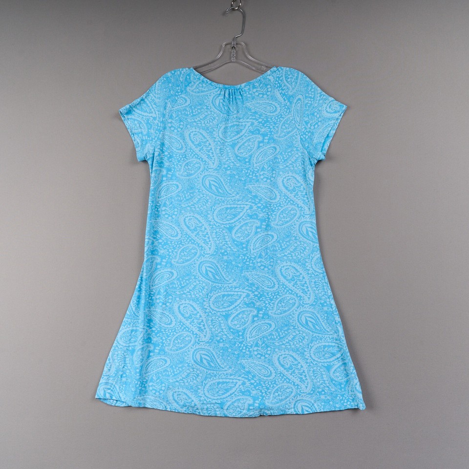 Fresh Produce Dress Women S Blue Floral Cotton Short Sleeves Made in ...