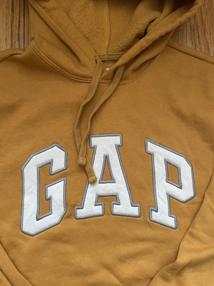 GAP Mustard Yellow Logo Fleece Pullover Hoodie Men's M Long Sleeve | eBay