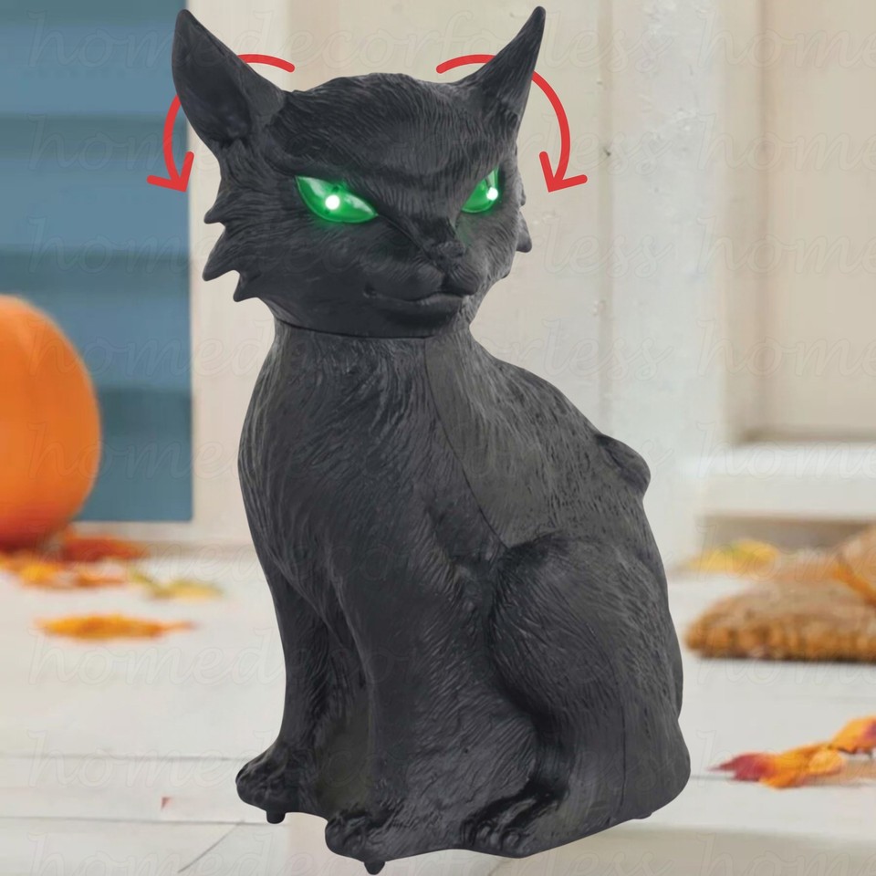Motion Activated Scary Black Cat LED Glowing Eyes Animated Halloween ...