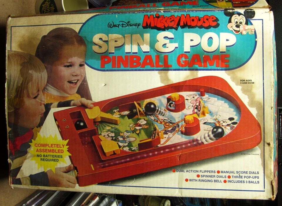 MICKEY MOUSE Spin Pop Pinball Game broken toy Disney w/ box 1978 beat ...