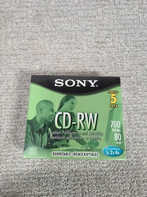 New Sony CD-RW 5 Pack 700Mb 80 Min ReWritable Compact Disk w Jewel ...
