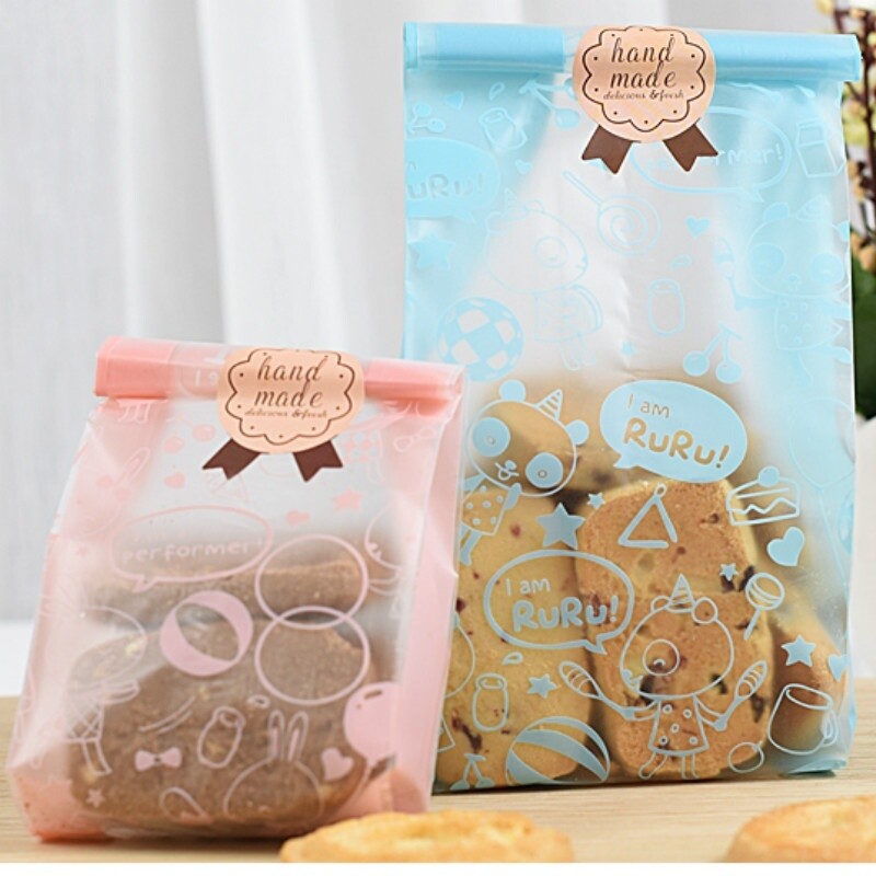 50 x Biscuit Bread Bags with Stickers Self-sealing Bag for Candy Baking ...