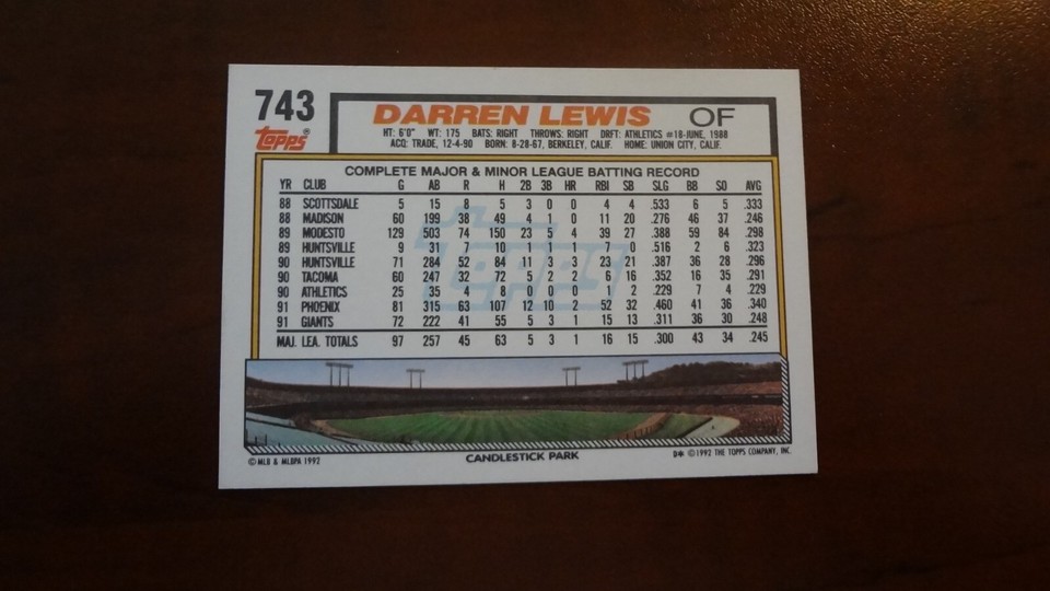 1992 TOPPS # 743 DARREN LEWIS BASEBALL CARD | eBay