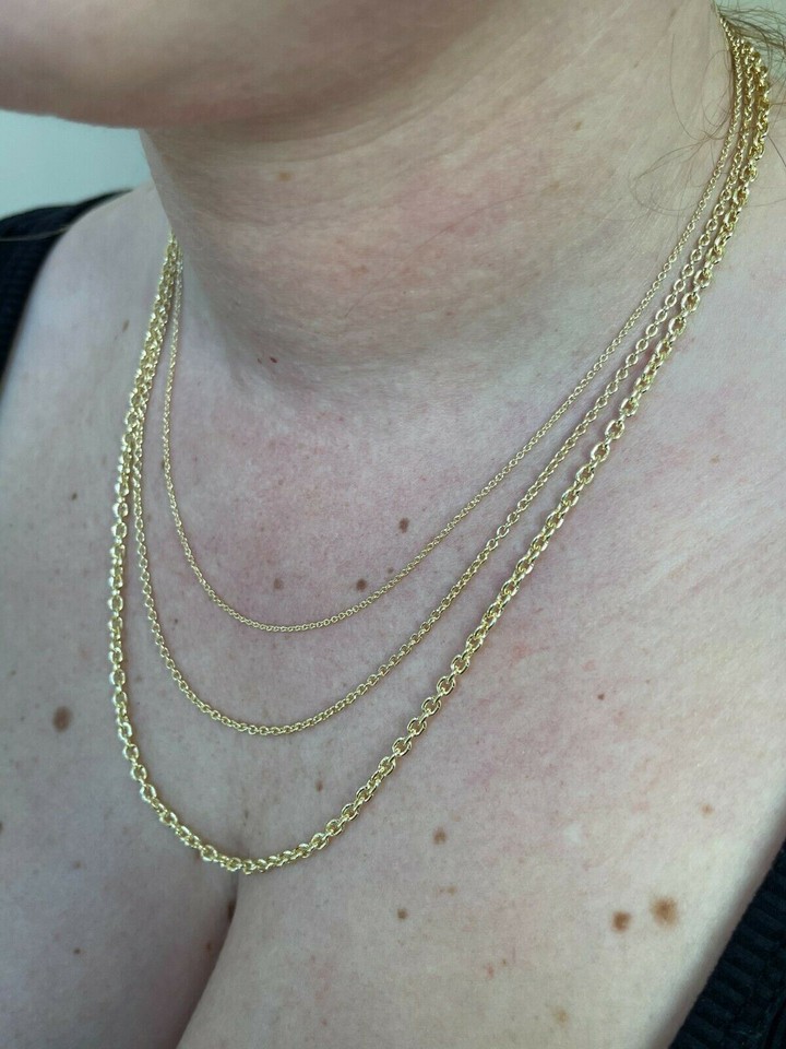 Real Solid 925 Sterling Silver 14k Gold Plated Anchor Cable Chain Rolo ...